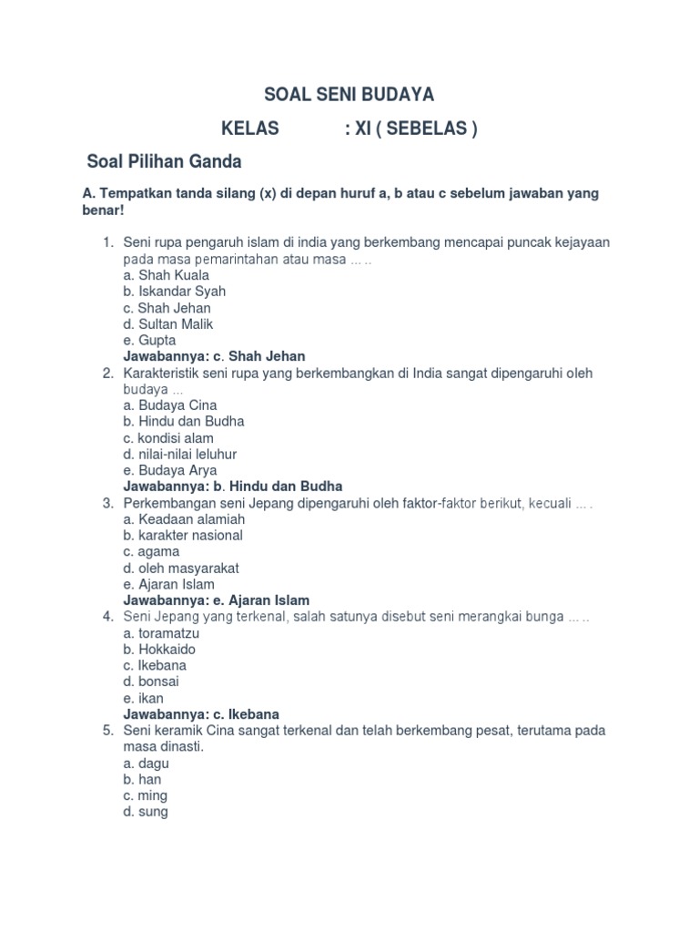Soal Seni Budaya Kelas Xi-Dikonversi | PDF