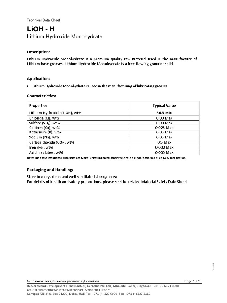 Lioh - H: Lithium Hydroxide Monohydrate | PDF