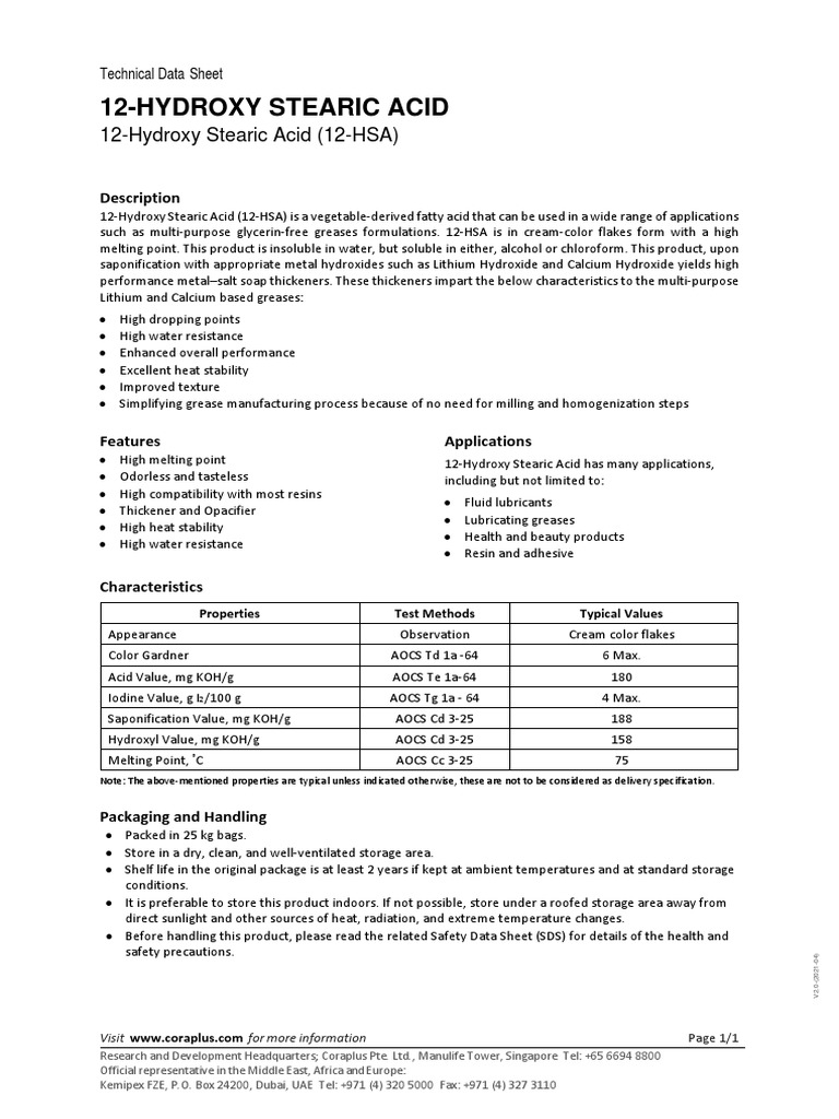 12 Hydroxy Stearic Acid - TDS | PDF | Hydroxide | Water