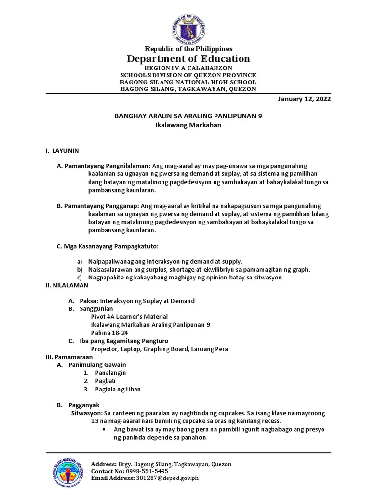 COT Lesson Plan AP 9 Q2 | PDF