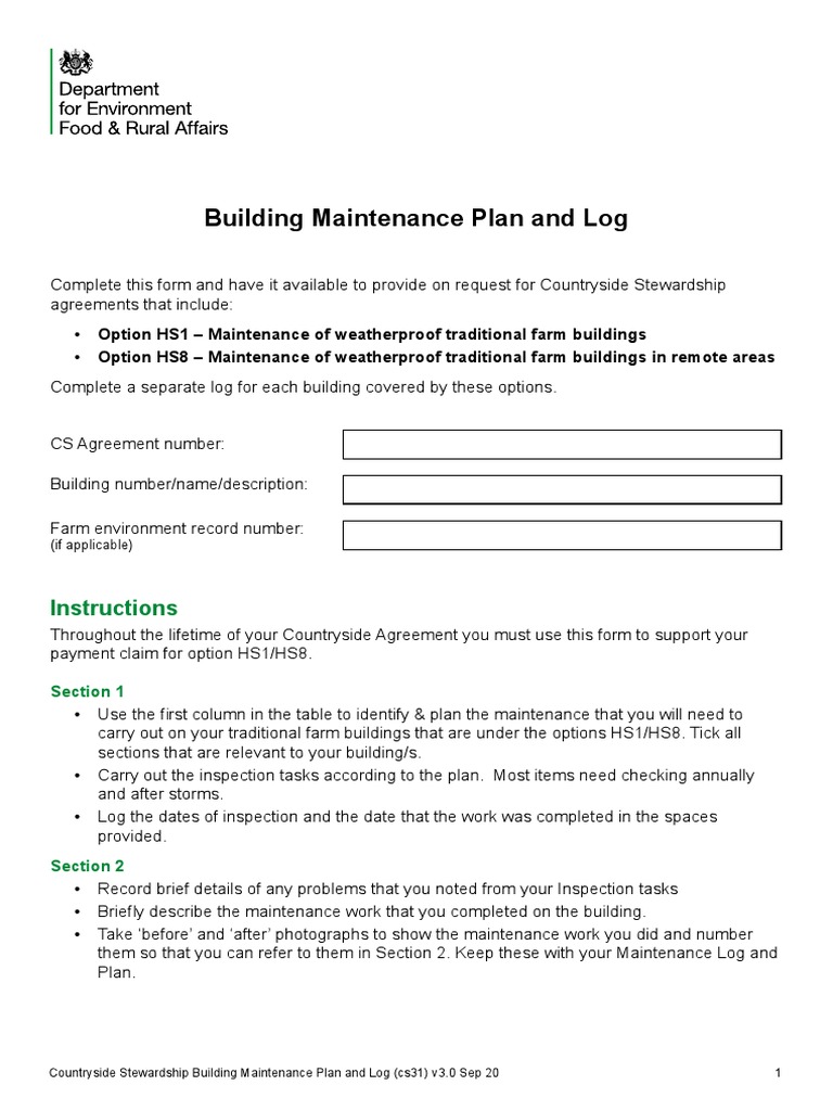 Building Maintenance Plan and Log Cs31 V3.0 Sep 20 | PDF | Roof ...
