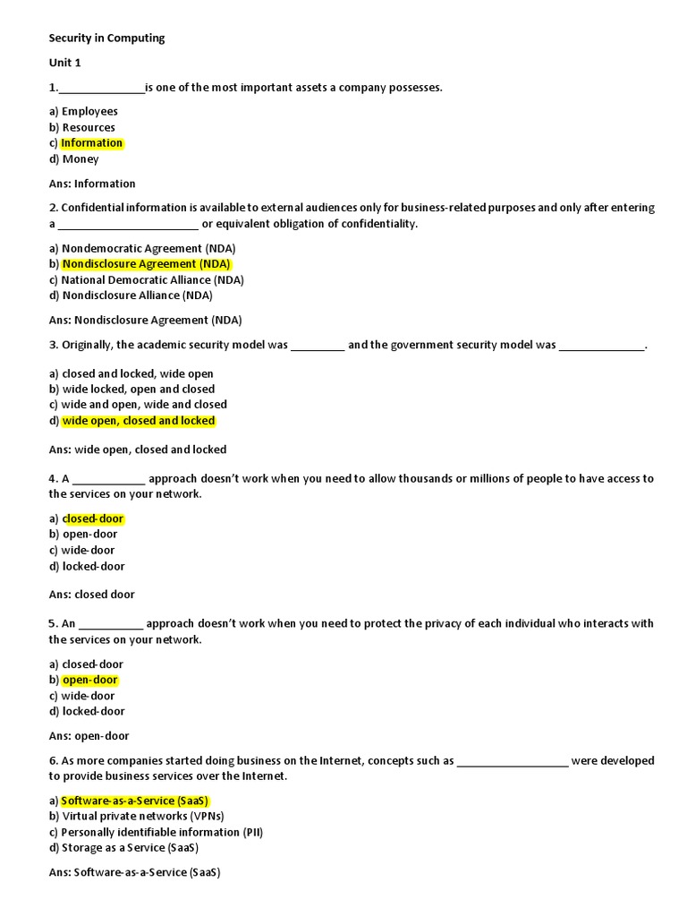 Security in Computing Unit 1 | PDF | Computer Network | Public Key ...