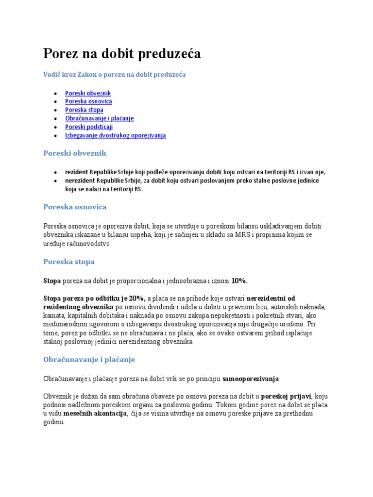 Porez Na Dobit Preduzeća | PDF