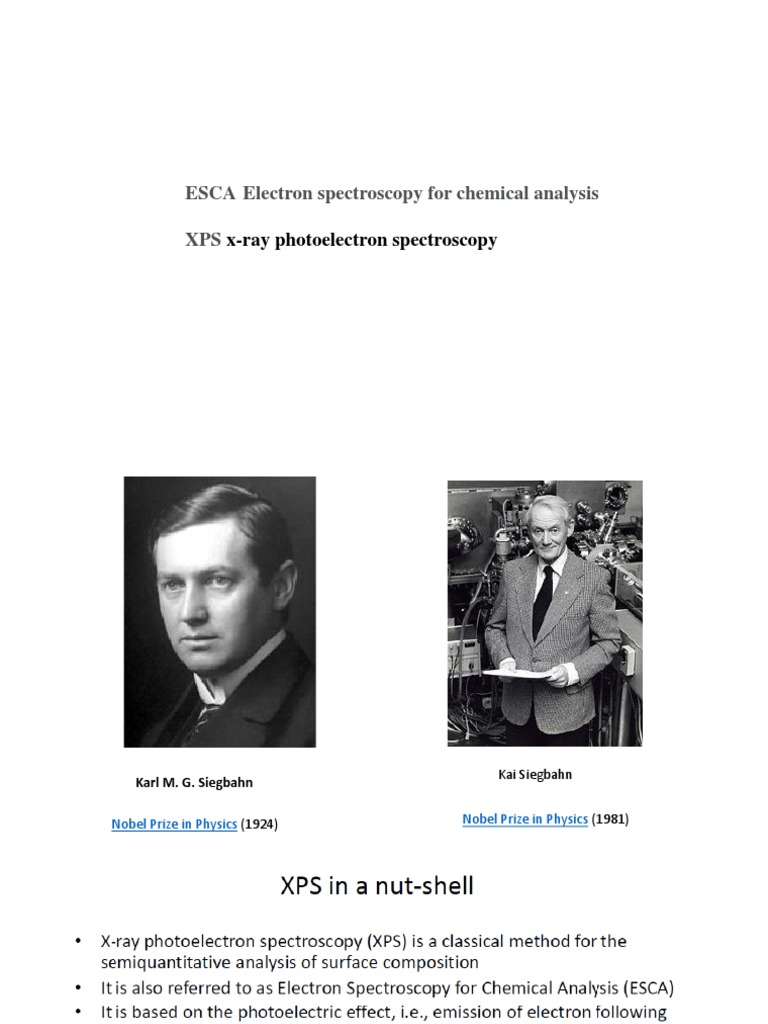 ESCA Electron Spectroscopy For Chemical Analysis XPS: X-Ray Photoelectron Spectros | PDF | X Ray ...