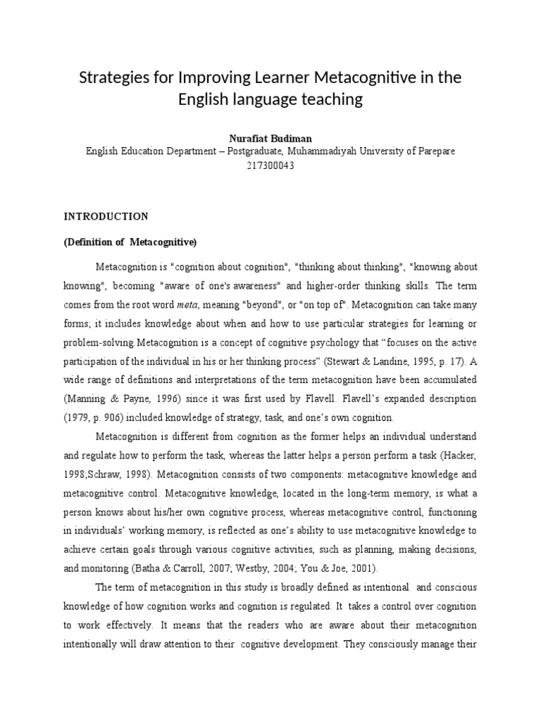 Metacoqnitive in Language Teaching | PDF | Metacognition | Learning