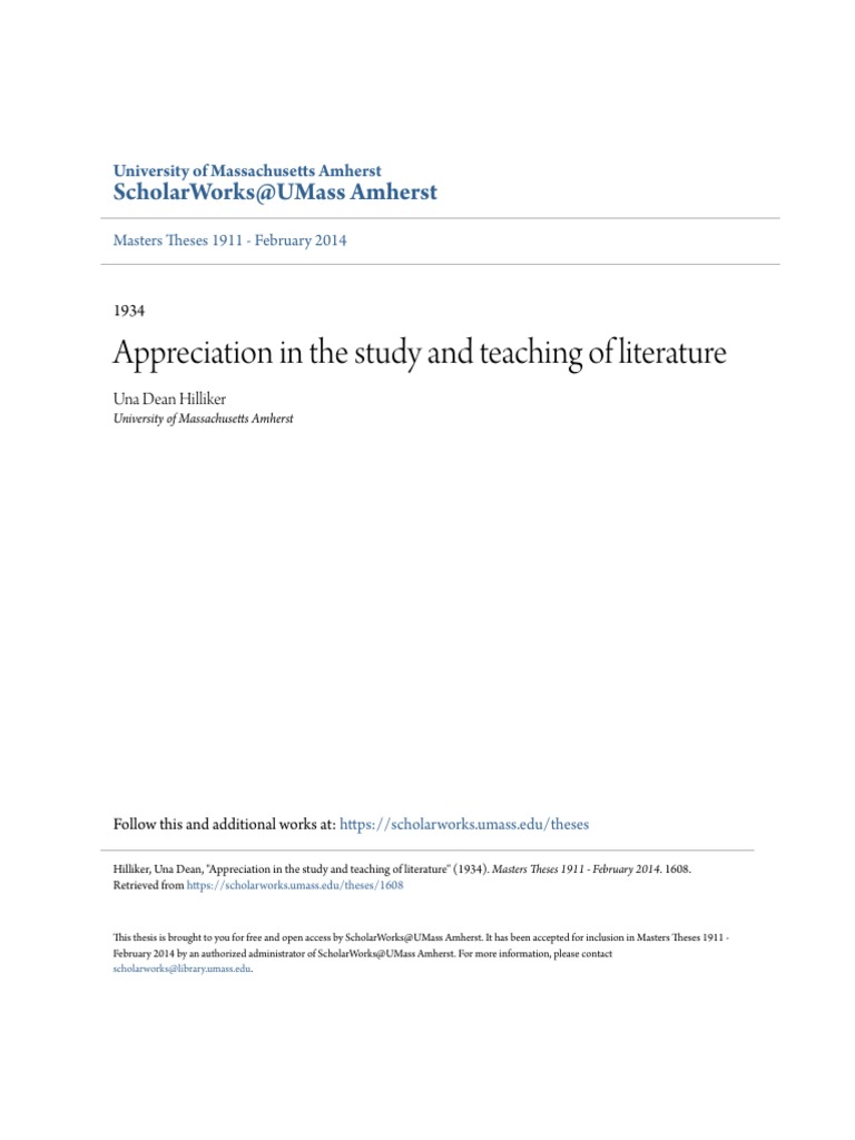 Appreciation in The Study and Teaching of Literature: Scholarworks ...