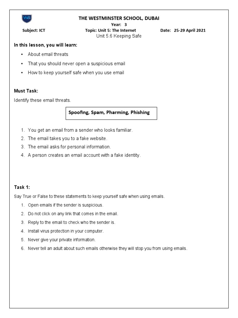 Unit 5.6 Keeping Safe | PDF