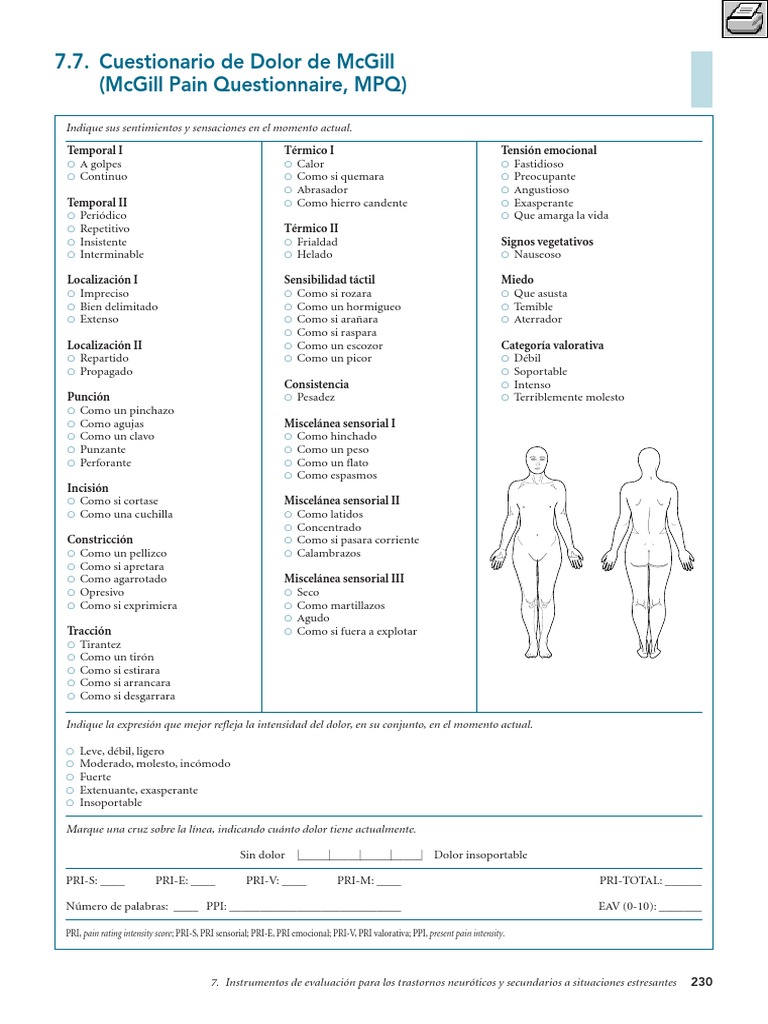 Cuestionario de Dolor de McGill (MPQ) | PDF | Medicina | Sistema nervioso
