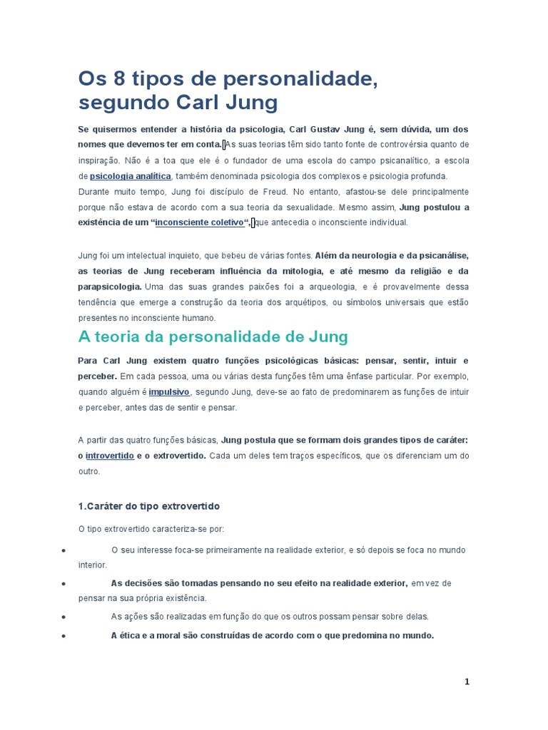 Os 8 Tipos de Personalidade JUNG | PDF | Carl Jung | Tipo de personalidade