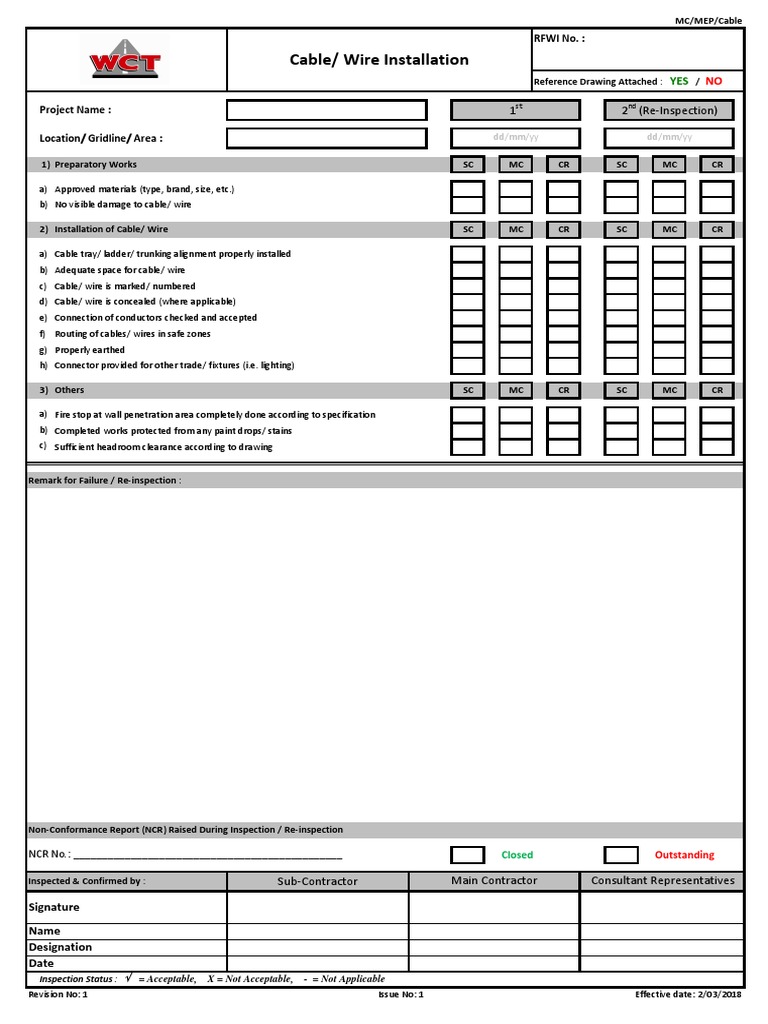 MEP Cable Installation Inspection Checklist | PDF | Components ...