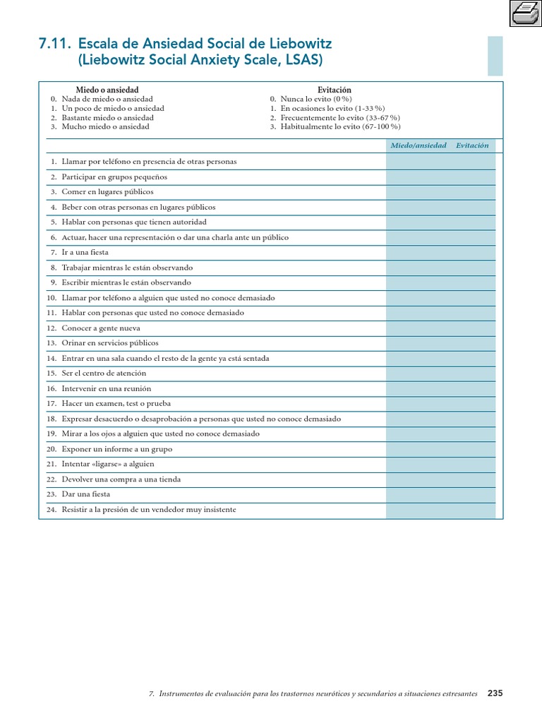 Escala de Ansiedad Social de Liebowitz (LSAS) | PDF