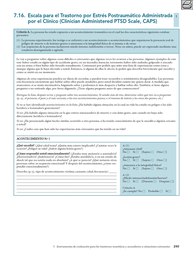Escala para El TEPT Administrada Por El Clínico (CAPS) | Descargar gratis PDF | Trauma ...