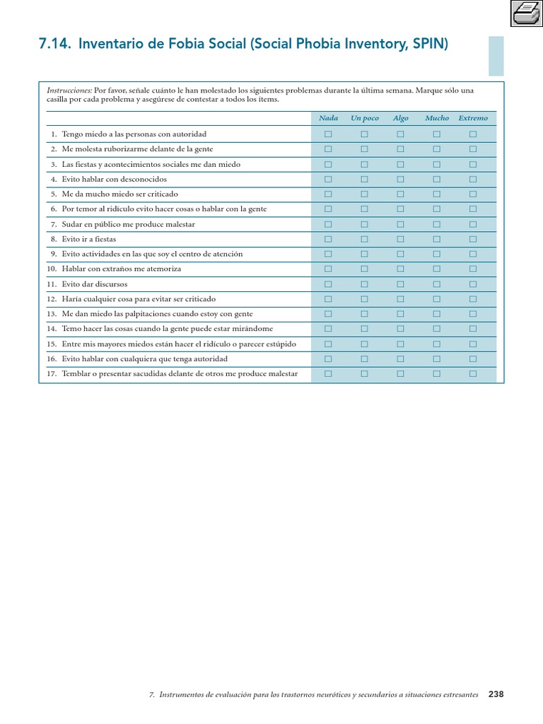 Inventario de Fobia Social (Social Phobia Inventory, SPIN) | PDF ...