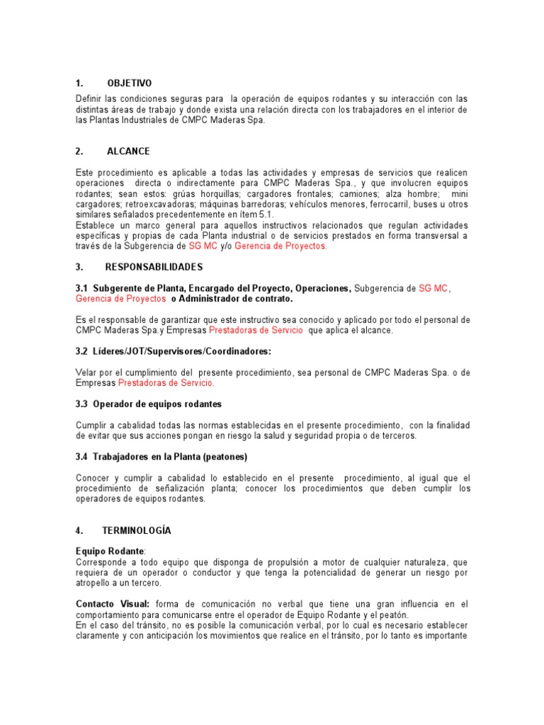 Procedimiento de operación segura de equipos rodantes | PDF | Peatonal ...