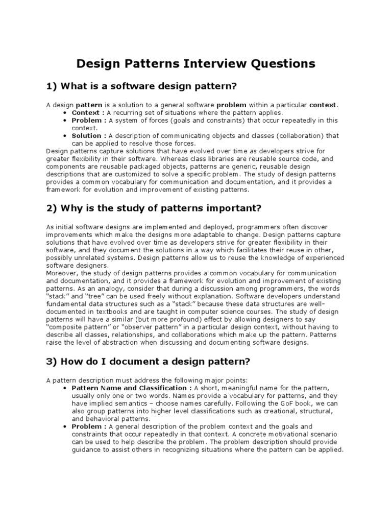 Design Patterns Interview Questions | PDF | Inheritance (Object Oriented Programming) | Class ...