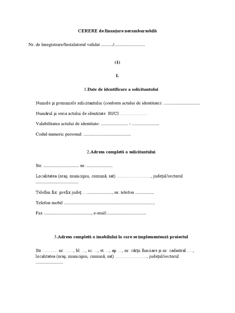 Model Cerere Finantare Instalare Panouri Fotovoltaice Persoane Fizice | PDF