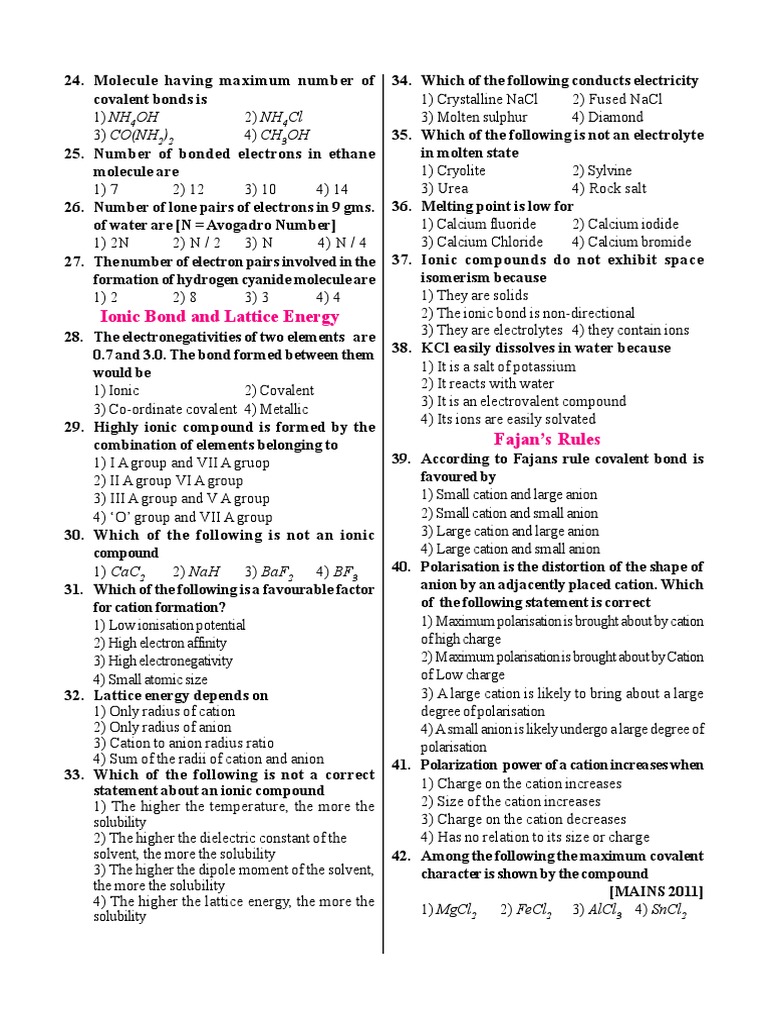 Chemical Bonding Work Sheet | Download Free PDF | Ionic Bonding ...