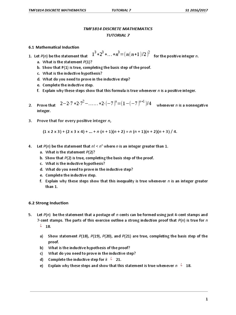 Tmf1814 Tutorial 7 Download Free Pdf Mathematical Proof