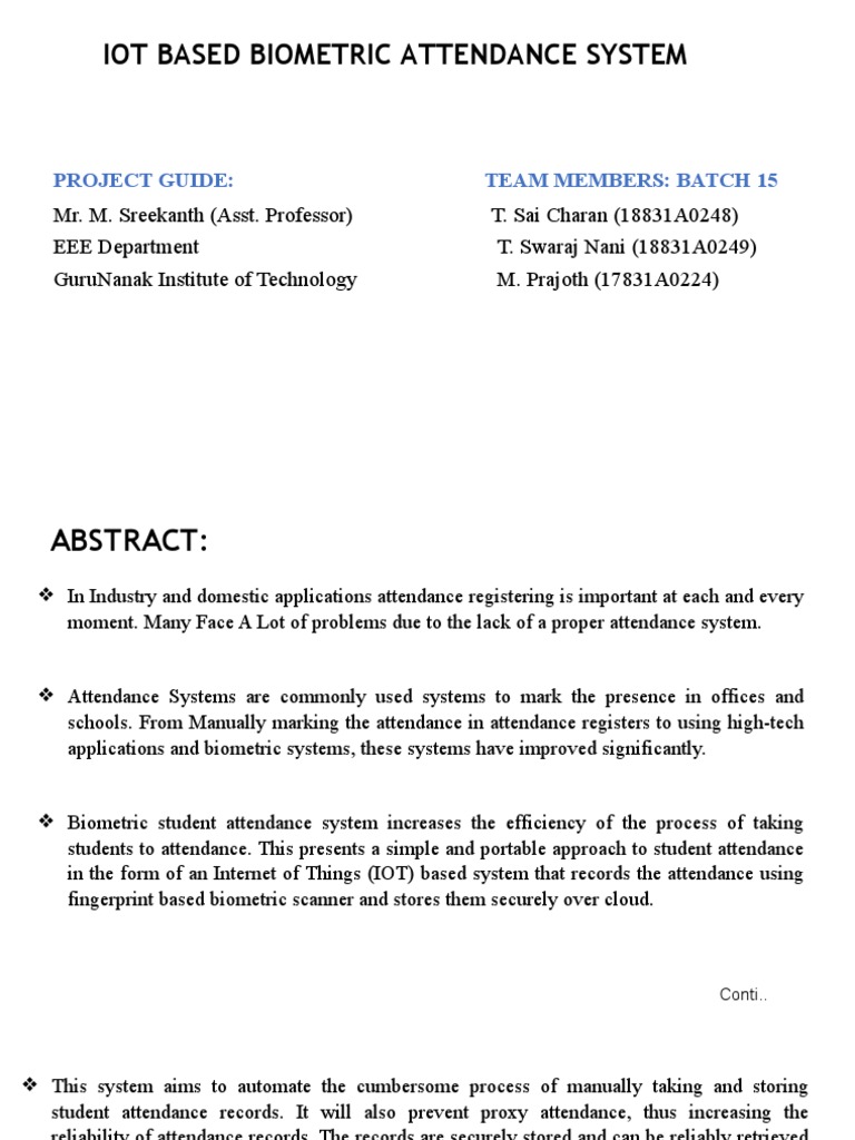 Iot Based Biometric Attendance System: Project Guide: Team Members ...