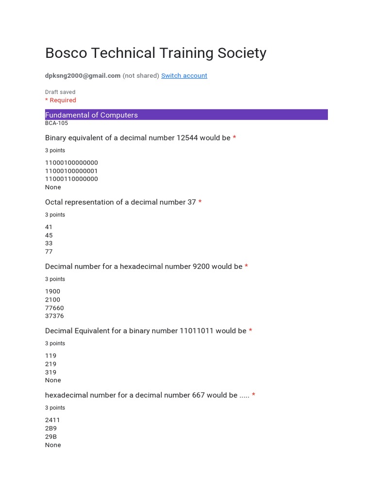 Bosco Technical Training Society: Fundamental of Computers | PDF