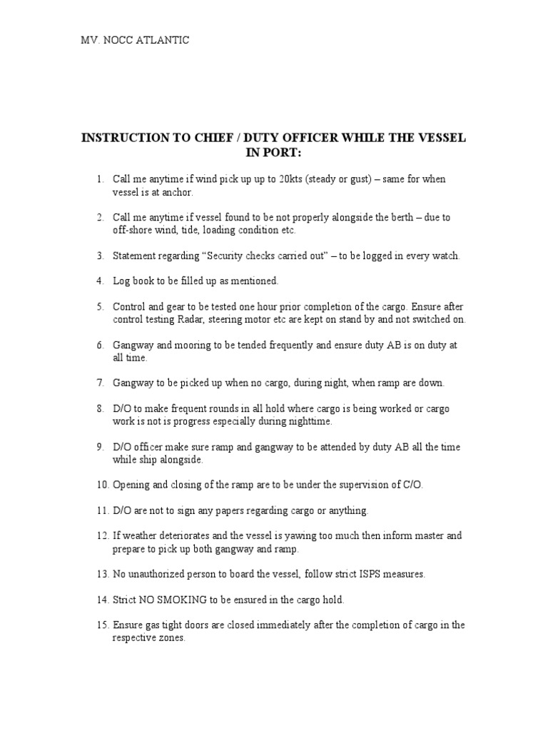 Master Standing Order in Port | PDF | Water Transport | Shipping