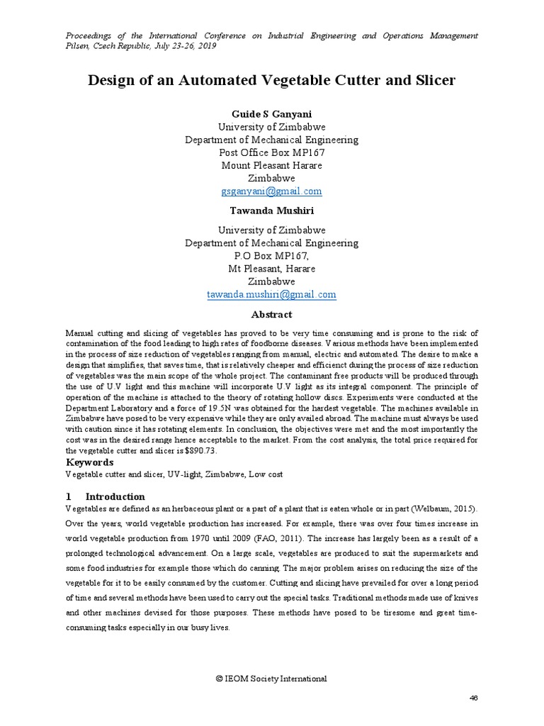 Design of An Automated Vegetable Cutter and Slicer: Guide S Ganyani ...