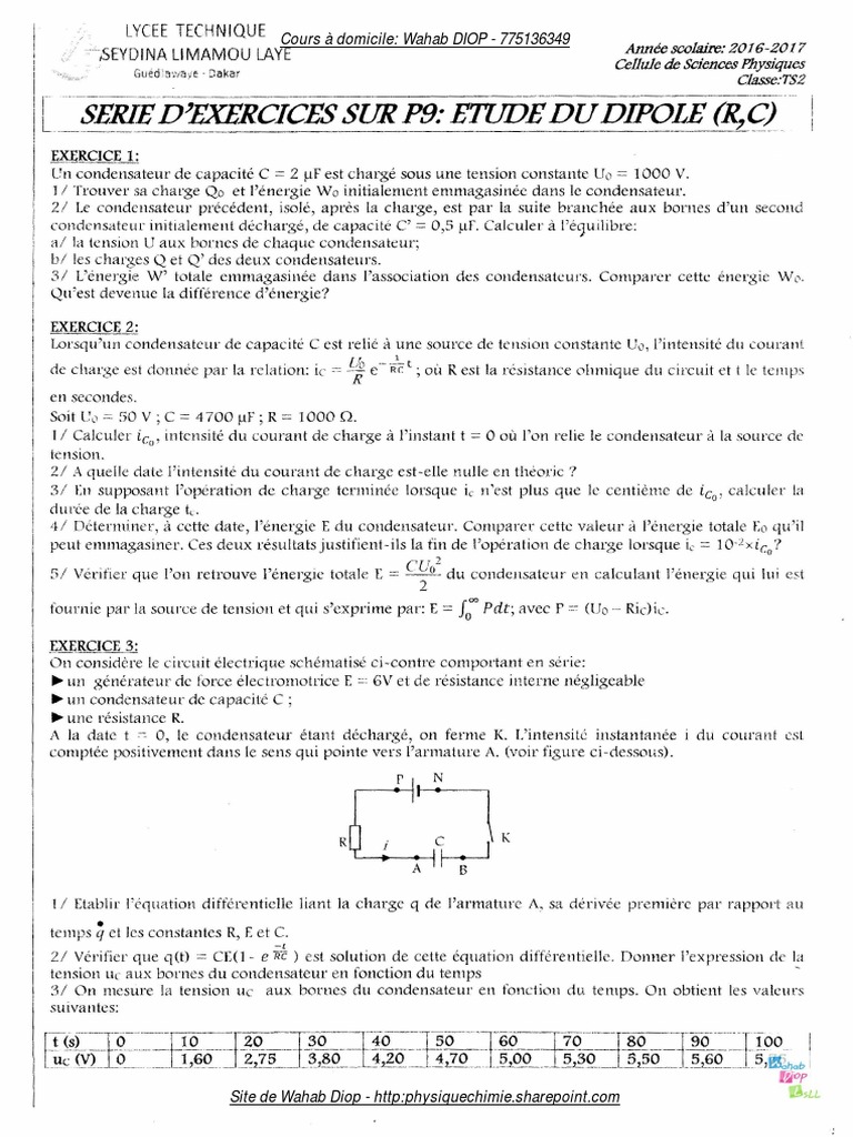 Dipole RC | PDF | Condensateur | Tension électrique