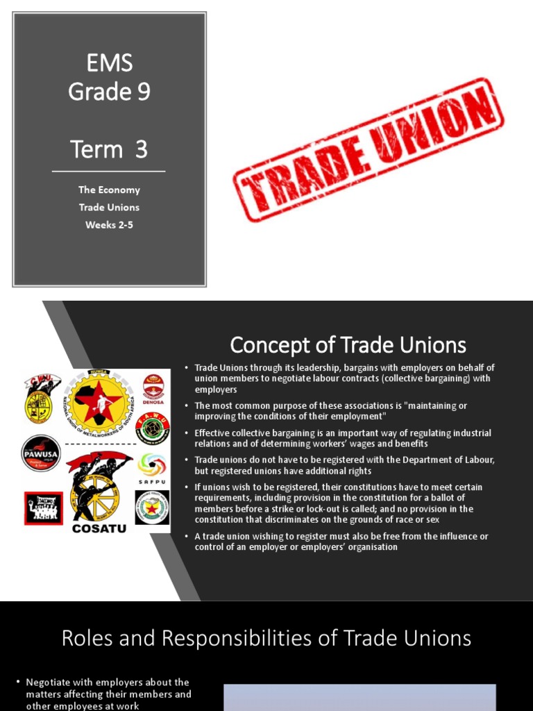 GR 9 t3 Ems The Economy Trade Unions | PDF | Employment | Labour Law