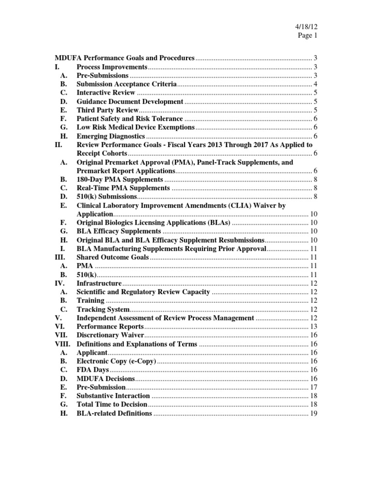 Streamlining Medical Device Review Processes: MDUFA Performance Goals ...