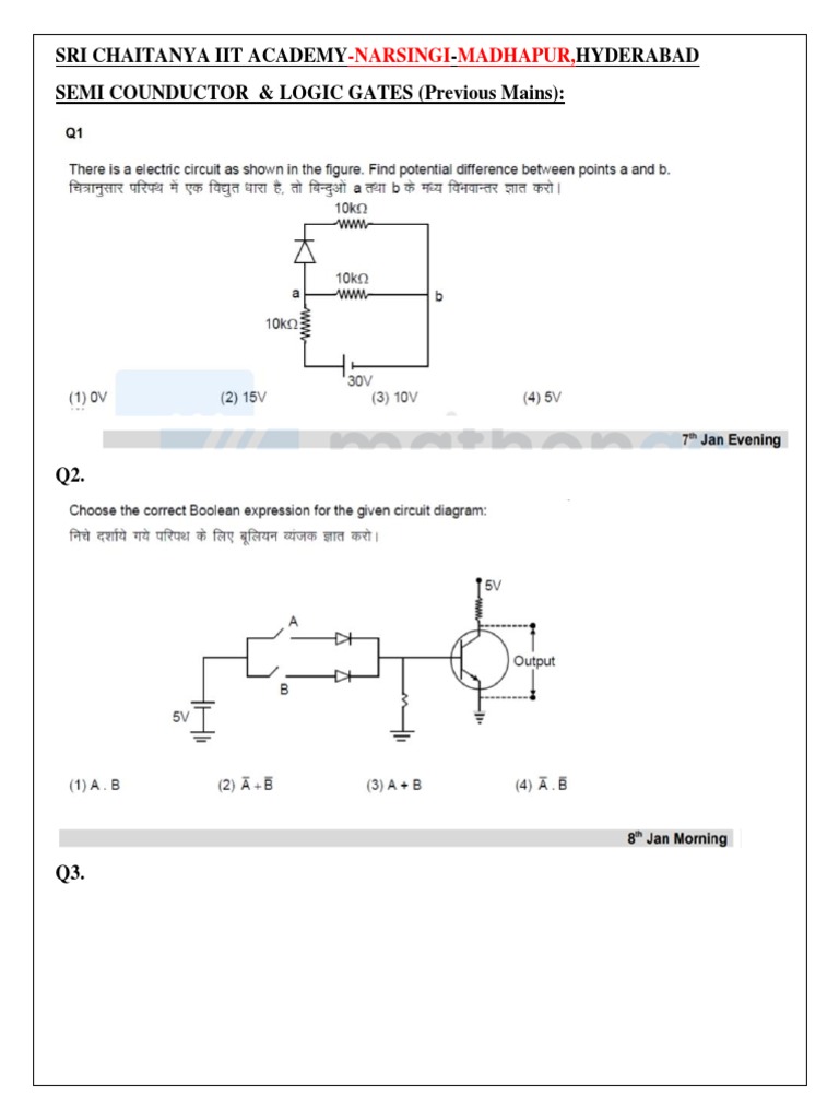 SEMICOUNDUCTOR & LOGIC GATES - Previous Mains - QP | PDF
