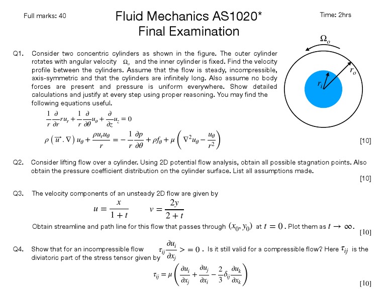 Fluid Mechanics Questions For Practice | PDF | Fluid Dynamics ...