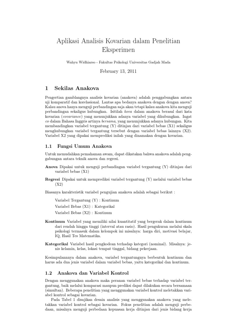 Analisis Kovarian Untuk Eksperimen | PDF