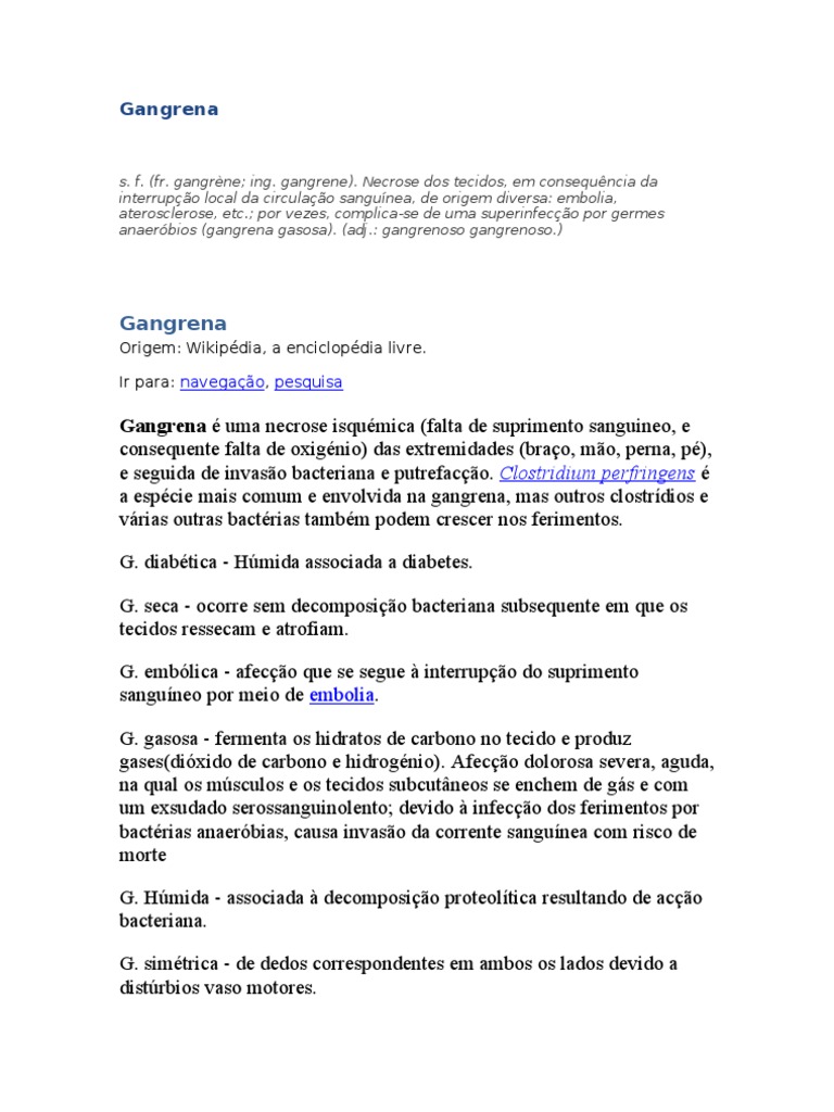 Gangrena: Causas, Tipos e Sintomas da Necrose Tecidual | PDF | Embolia ...