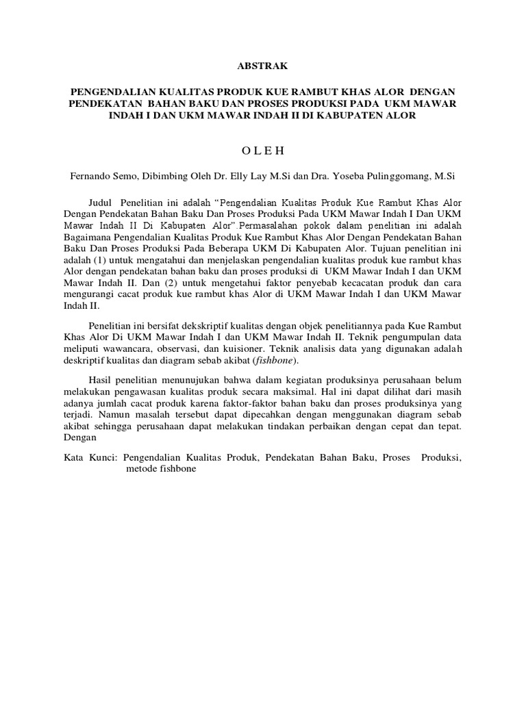 Kontrol Mutu Produk Kue Rambut Khas Alor | PDF