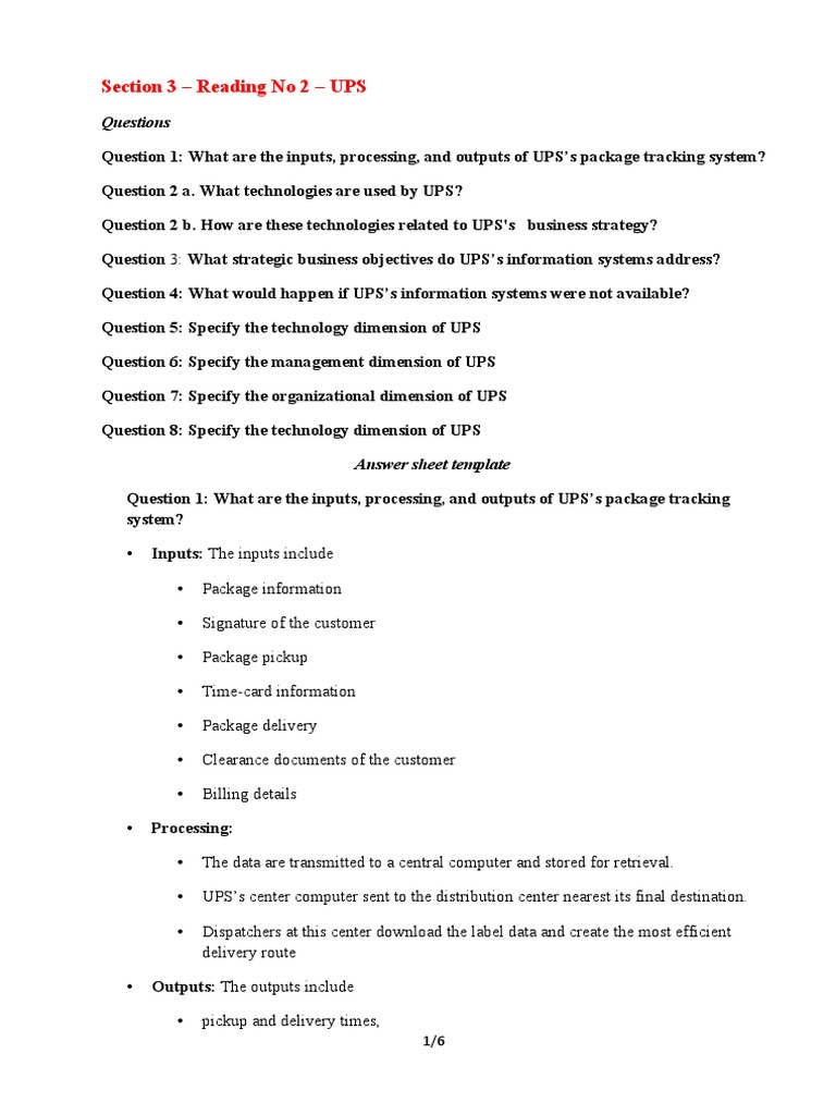 Section 3 Reading No 2 UPS COMPETES GLOBALLY WITH INFORMATION TECHNOLO ...