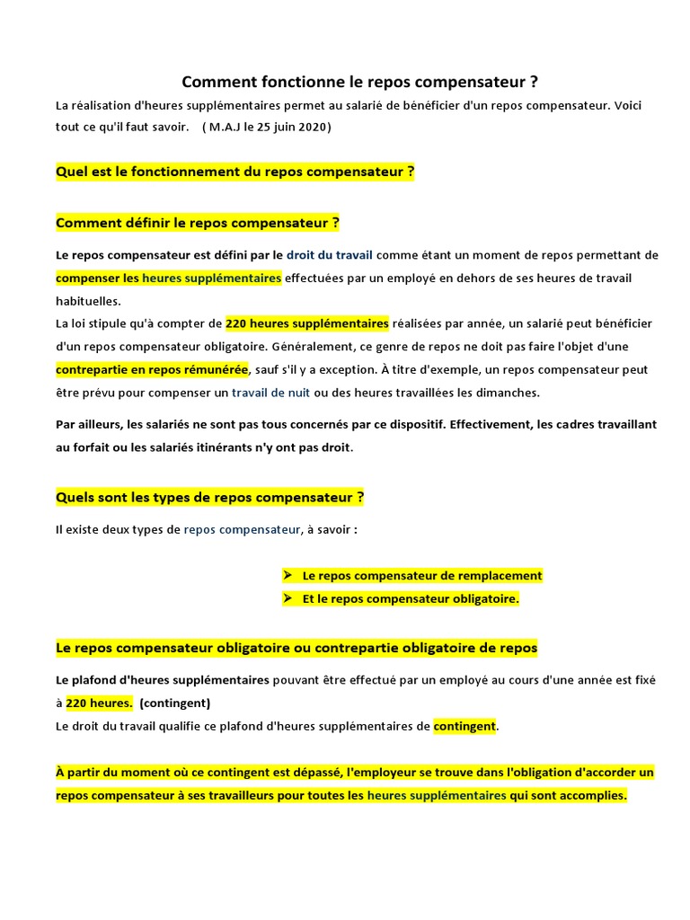 Comment Fonctionne Le Repos Compensateur | PDF | Heures supplémentaires ...