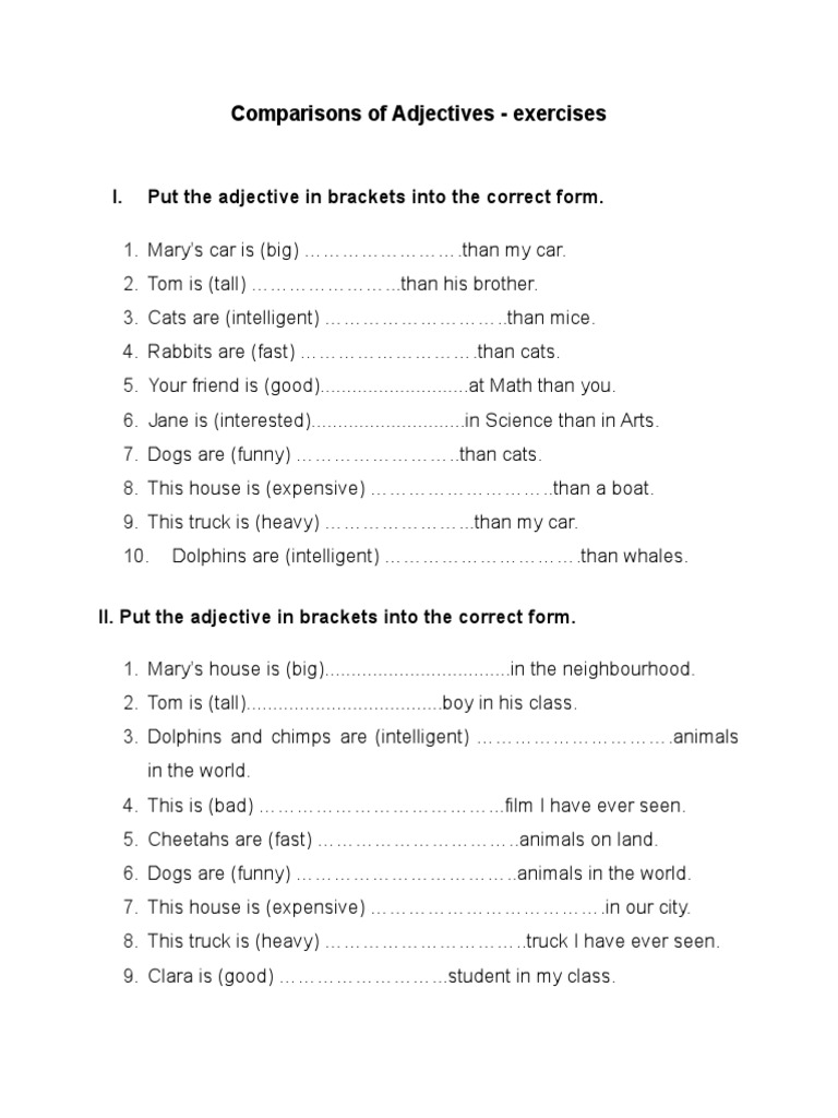 Comparisons of Adjectives - Exercises | PDF