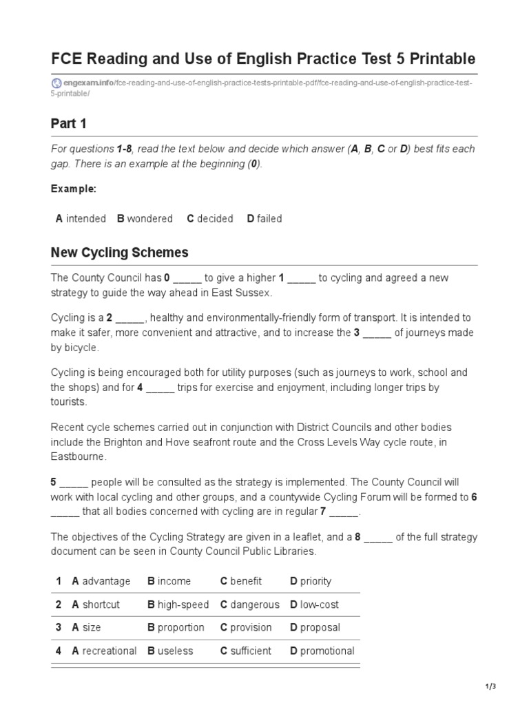 FCE Reading and Use of English Test 5 | PDF