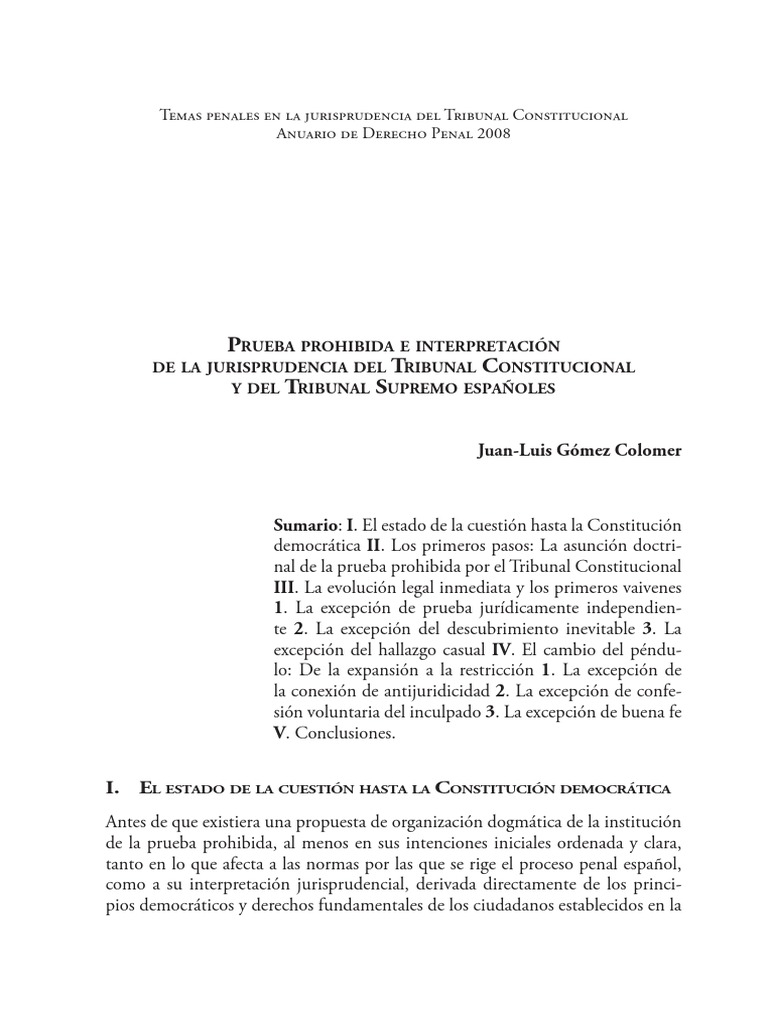 Prueba Prohibida Juan Luis Gómez Colomer | PDF | Caso de ley | Derecho penal