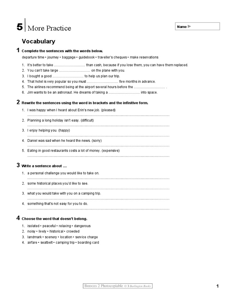 Travel Vocabulary and Grammar Practice | PDF