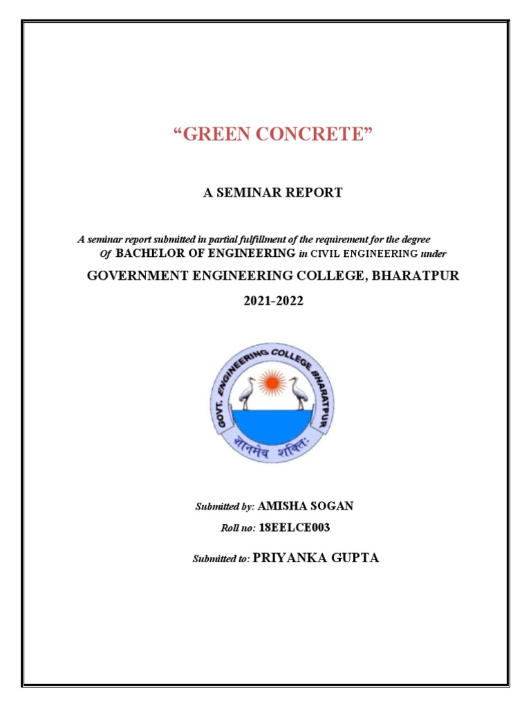Green - Concrete Seminar Report | PDF | Concrete | Cement