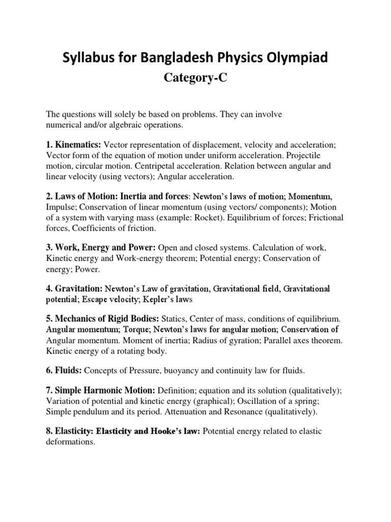 Physics Olympiad Syl Lab Us | PDF | Waves | Force