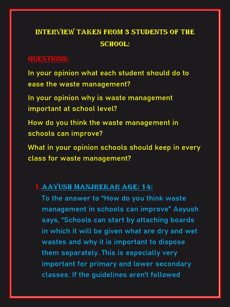 Interview Taken From 3 Students of The School | PDF | Waste Management ...