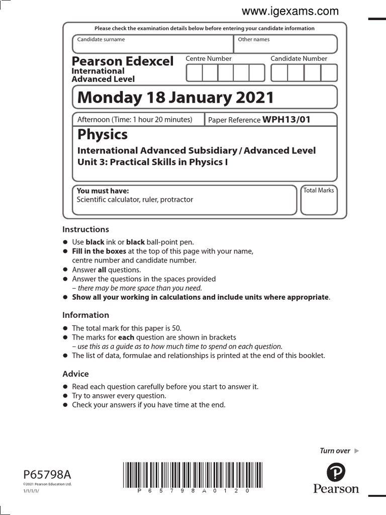 January 2021 QP - Unit 3 Edexcel Physics A-Level | PDF | Physical ...