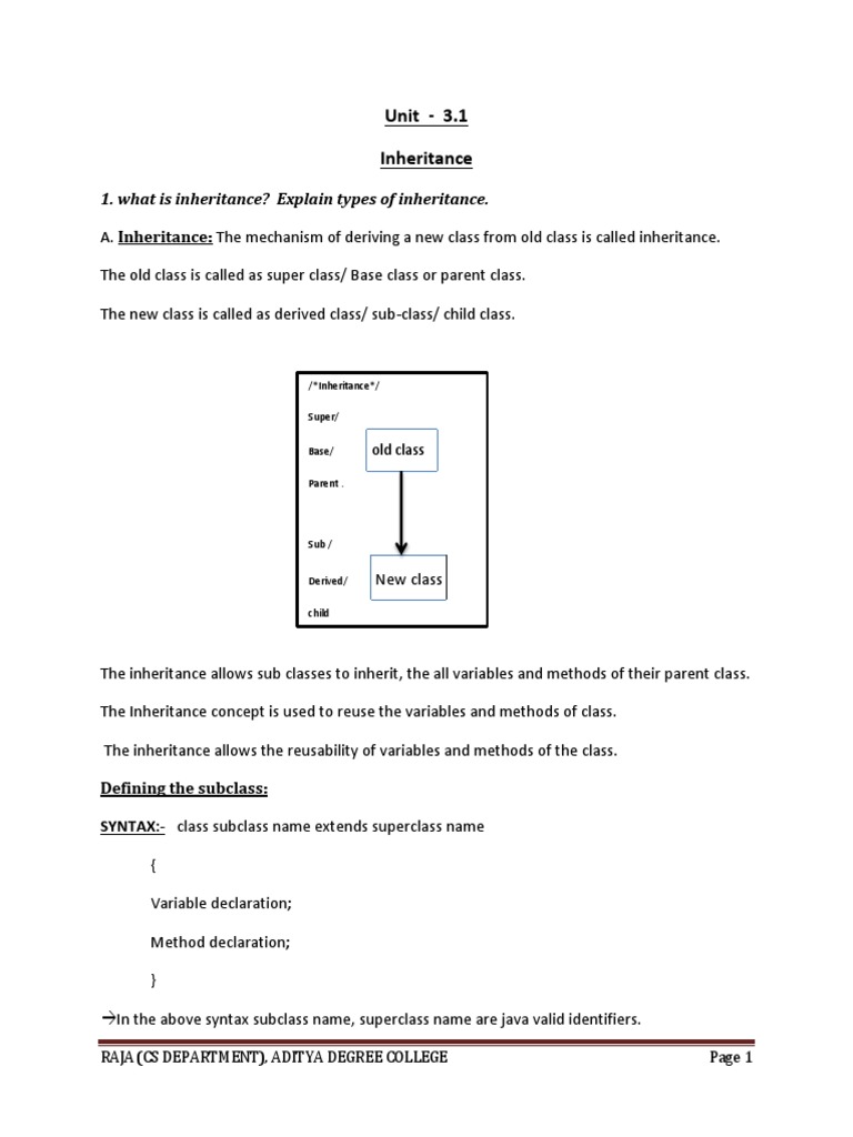 Unit 3 1 Inheritance 1 What Is Inheritance Explain Types Of Inheritance Pdf Inheritance