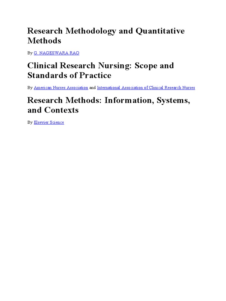 Research Methodology and Quantitative Methods Clinical Research Nursing ...