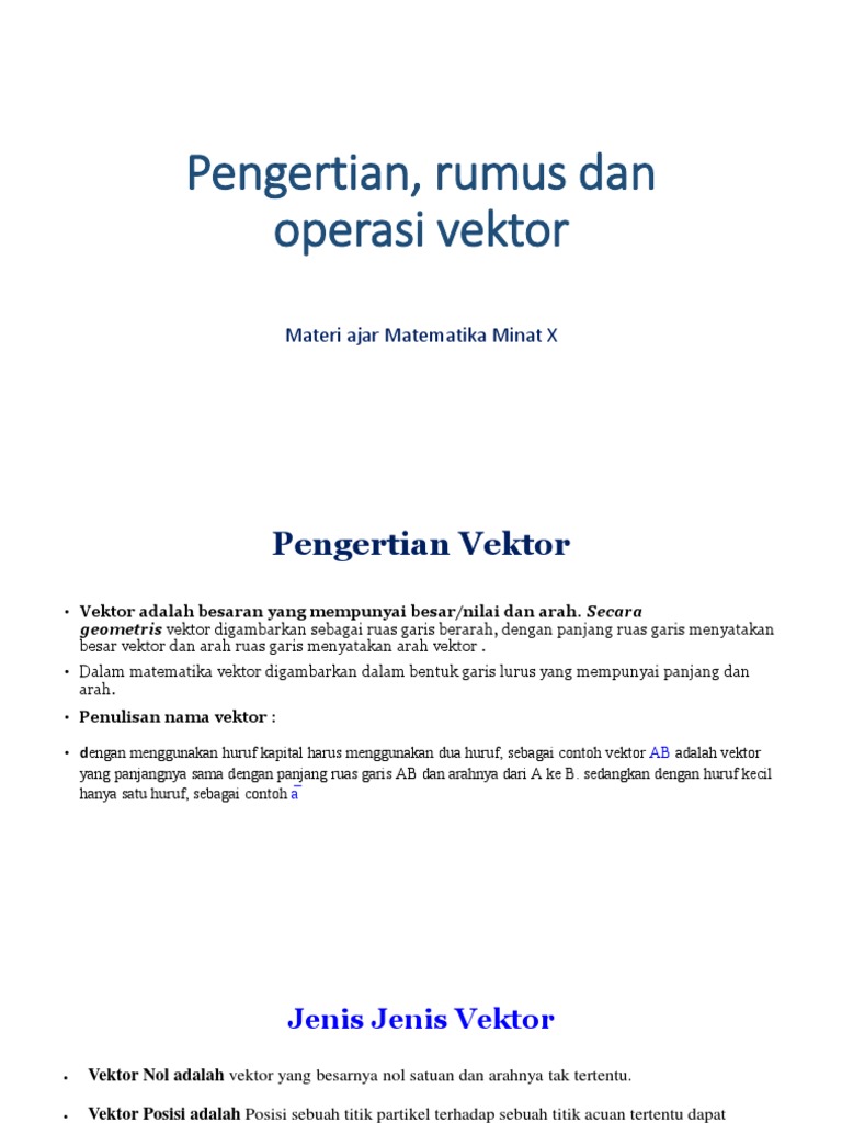 Pengertian, Rumus Dan Operasi Vektor | PDF