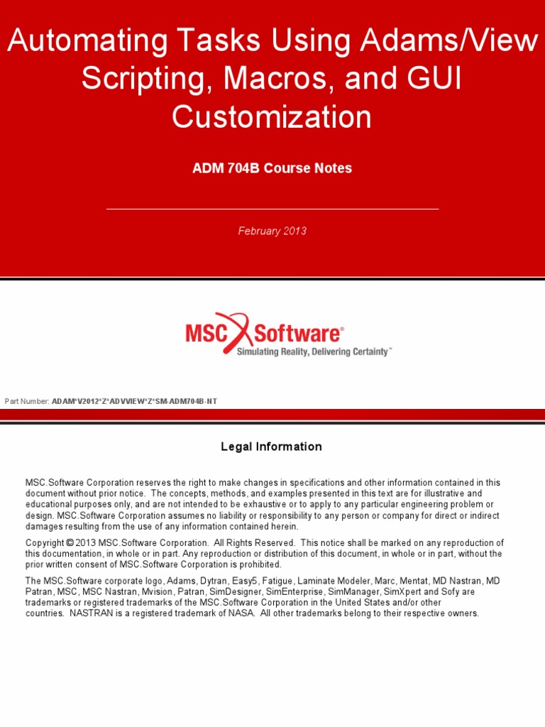Automating Tasks Using Adams View Scripting Macros And Gui 4487