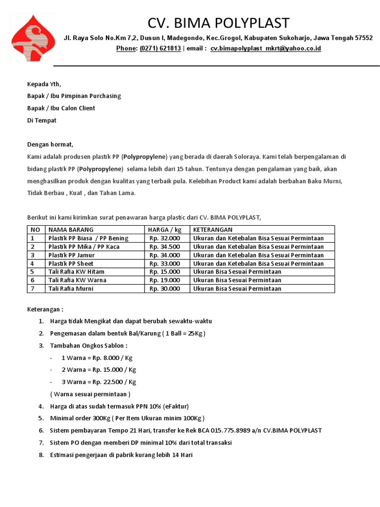 Surat Penawaran CV BIMA | PDF