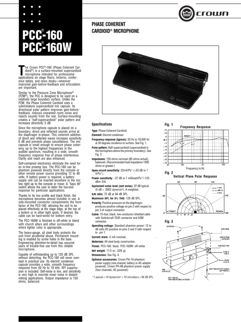 PCC-160 PCC-160W: Phase Coherent Cardioid Microphone | PDF | Microphone ...